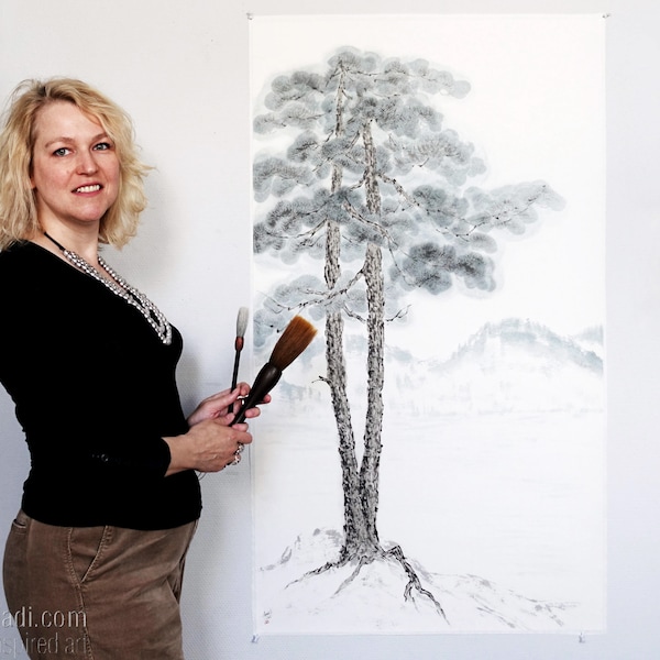 Pine Trees Landscape — Large Original Sumi E Paintings in Japanese - Etsy