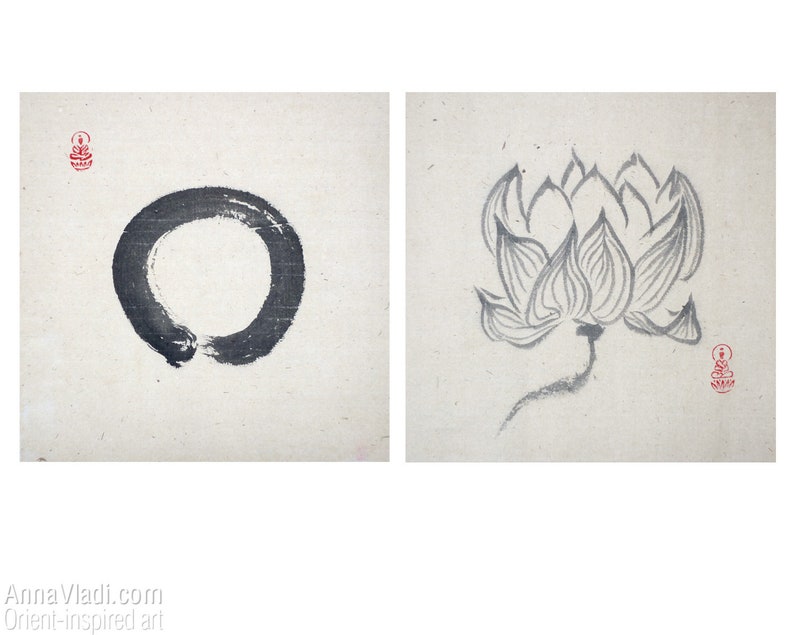 Enso Zen Circle and Lotus Set of 2 Original Oriental | Etsy