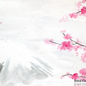 Sakura Cherry Blossoms and Mt Fuji Original Sumi-e Painting | Etsy