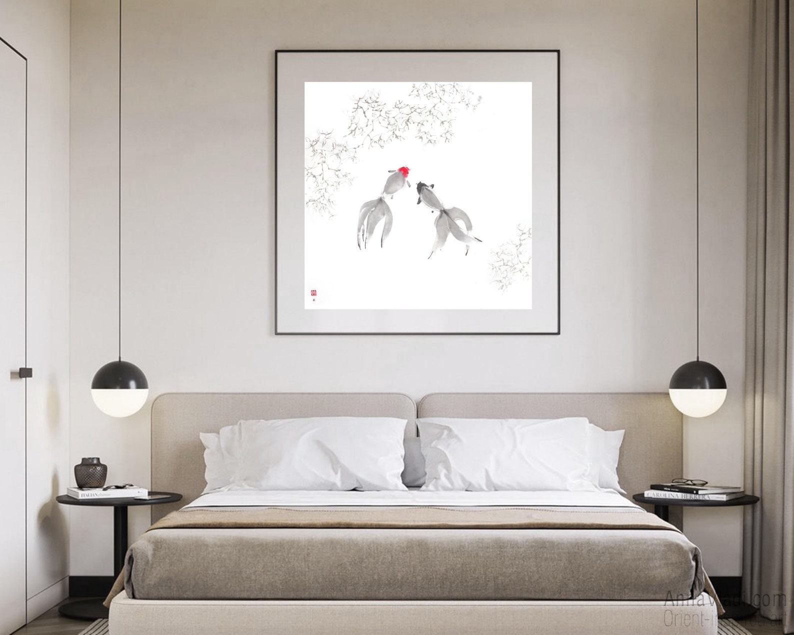 Goldfish — Original Sumi-e Painting in Japanese Ink on Rice Paper ...