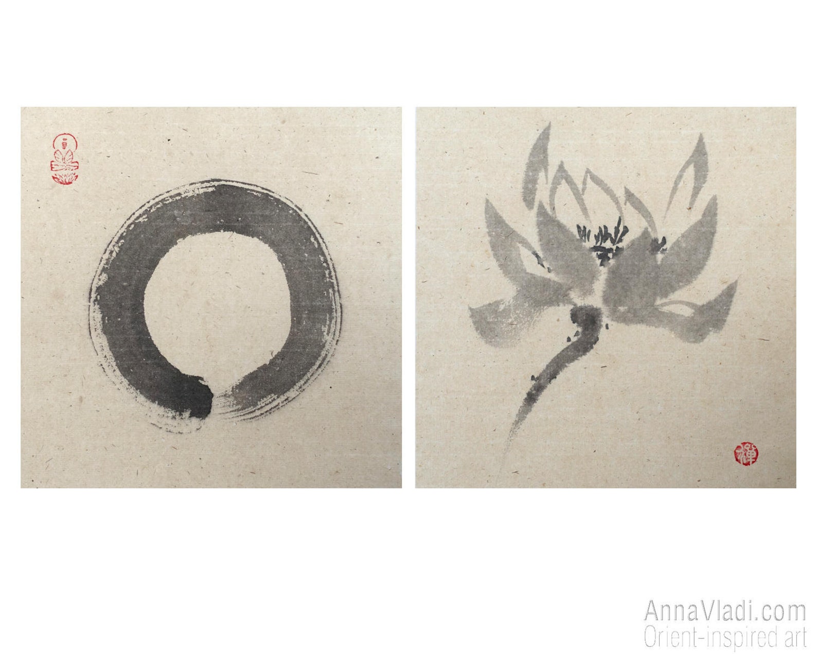 Enso Zen Circle and Lotus Set of 2 Original Oriental - Etsy