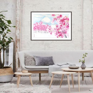 Sakura Cherry Blossoms and Mt Fuji Original Sumi-e Painting on Rice ...