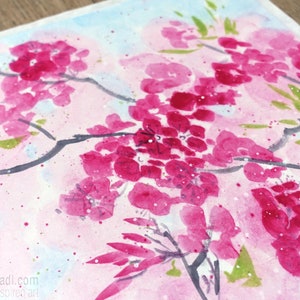 Sakura Cherry Blossoms and Mt Fuji Original Sumi-e Painting on Rice ...
