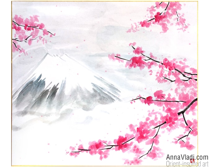 Sakura Cherry Blossoms and Mt Fuji Original Sumi-e Painting - Etsy