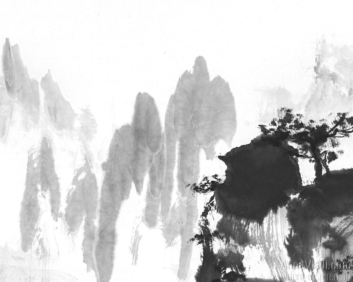 Mountain View Landscape Original Sumi-e Painting Zen - Etsy