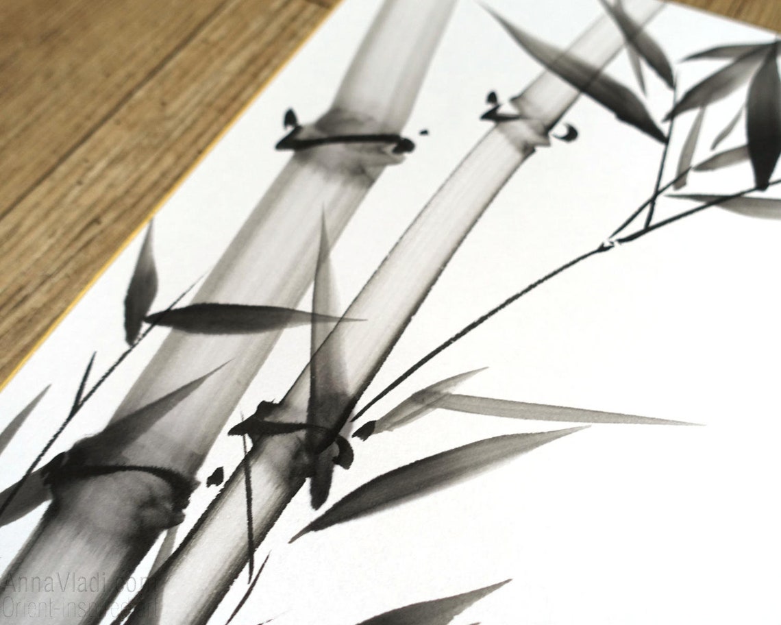 Bamboo Sumi-e Original Ink Painting on Japanese Shikishi - Etsy