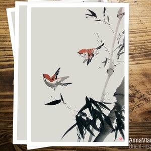 Bird Postcards — Set of 4, Printed From My Original Sumi-e Paintings - Etsy