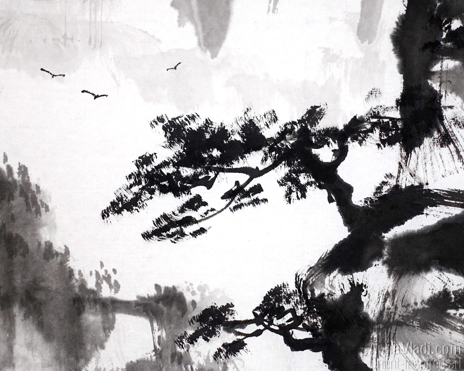 Mountain View Landscape Original Sumi-e Painting Zen - Etsy