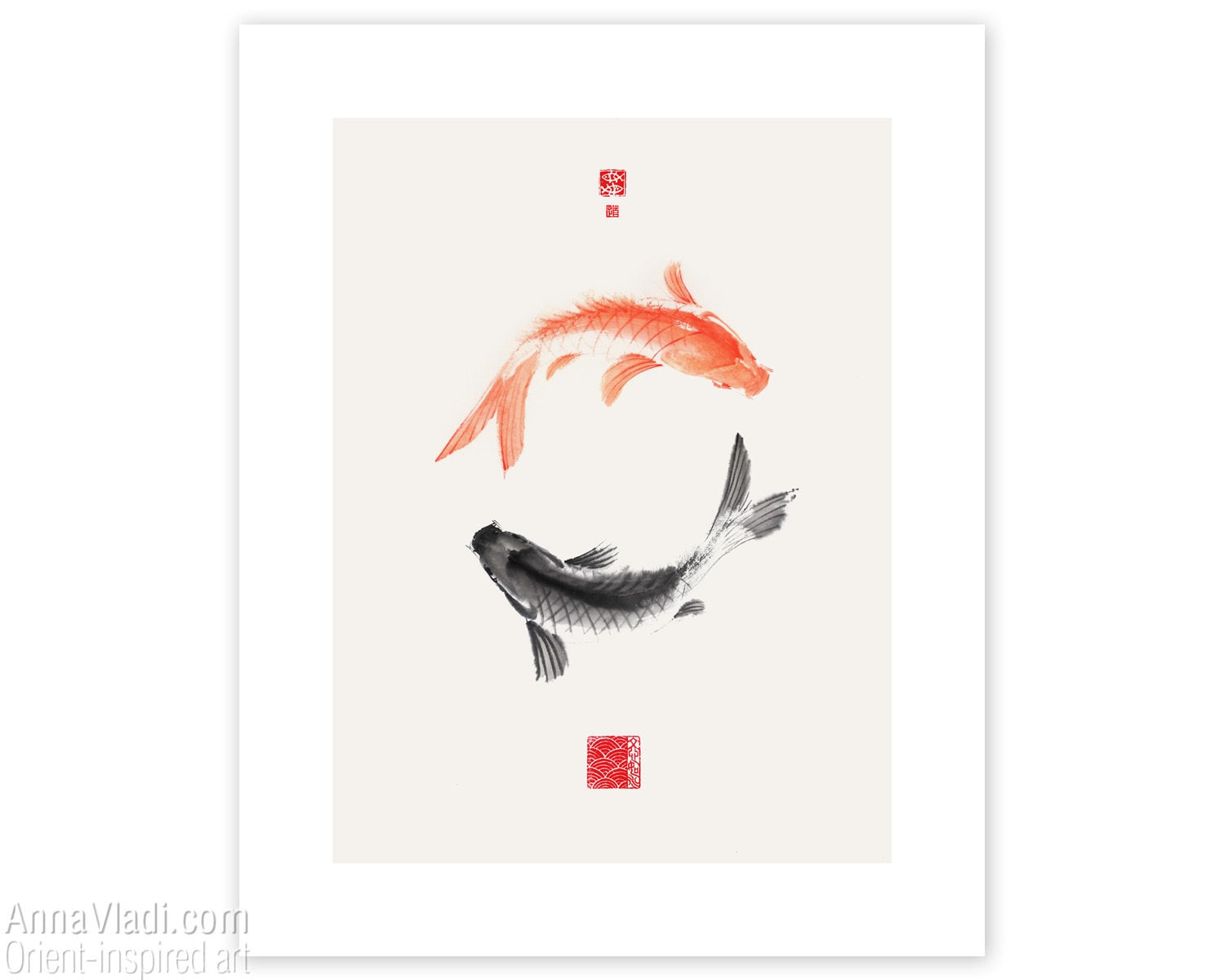 Two Koi Fish in Circle: sumi-e poster zodiac pisces koi fish | Etsy
