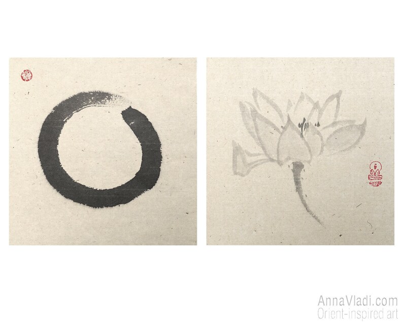 Enso Zen Circle and Lotus Set of 2 Original Oriental - Etsy
