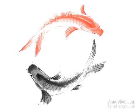 Two Koi Fish in a Circle: Original Sumi-e Painting of Koi | Etsy