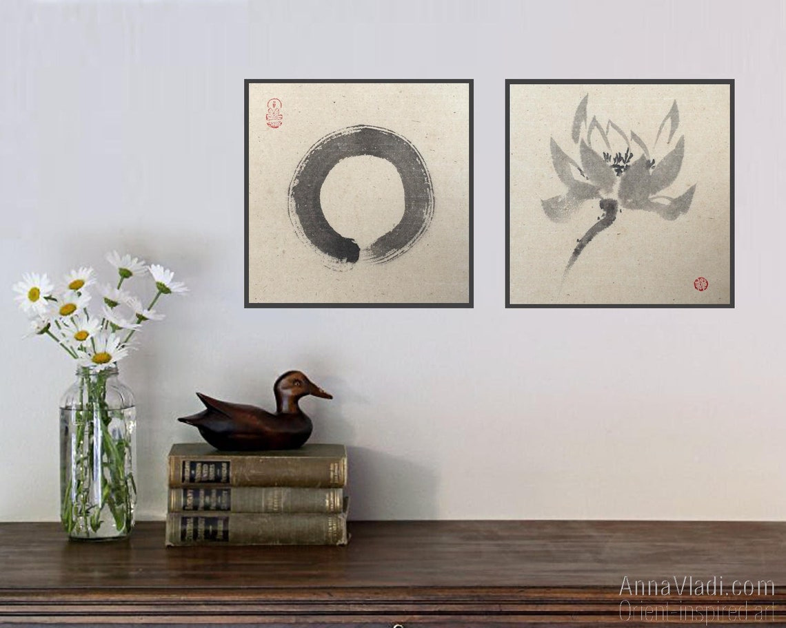 Enso Zen Circle and Lotus Set of 2 Original Oriental - Etsy