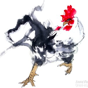 Raging Rooster Sumi-e Art Poster, Add a Real Stone Seal Imprint for ...