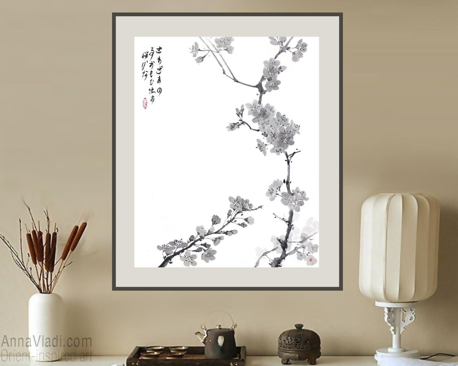 Sakura Cherry Blossoms Original Sumi-e Painting With Basho - Etsy