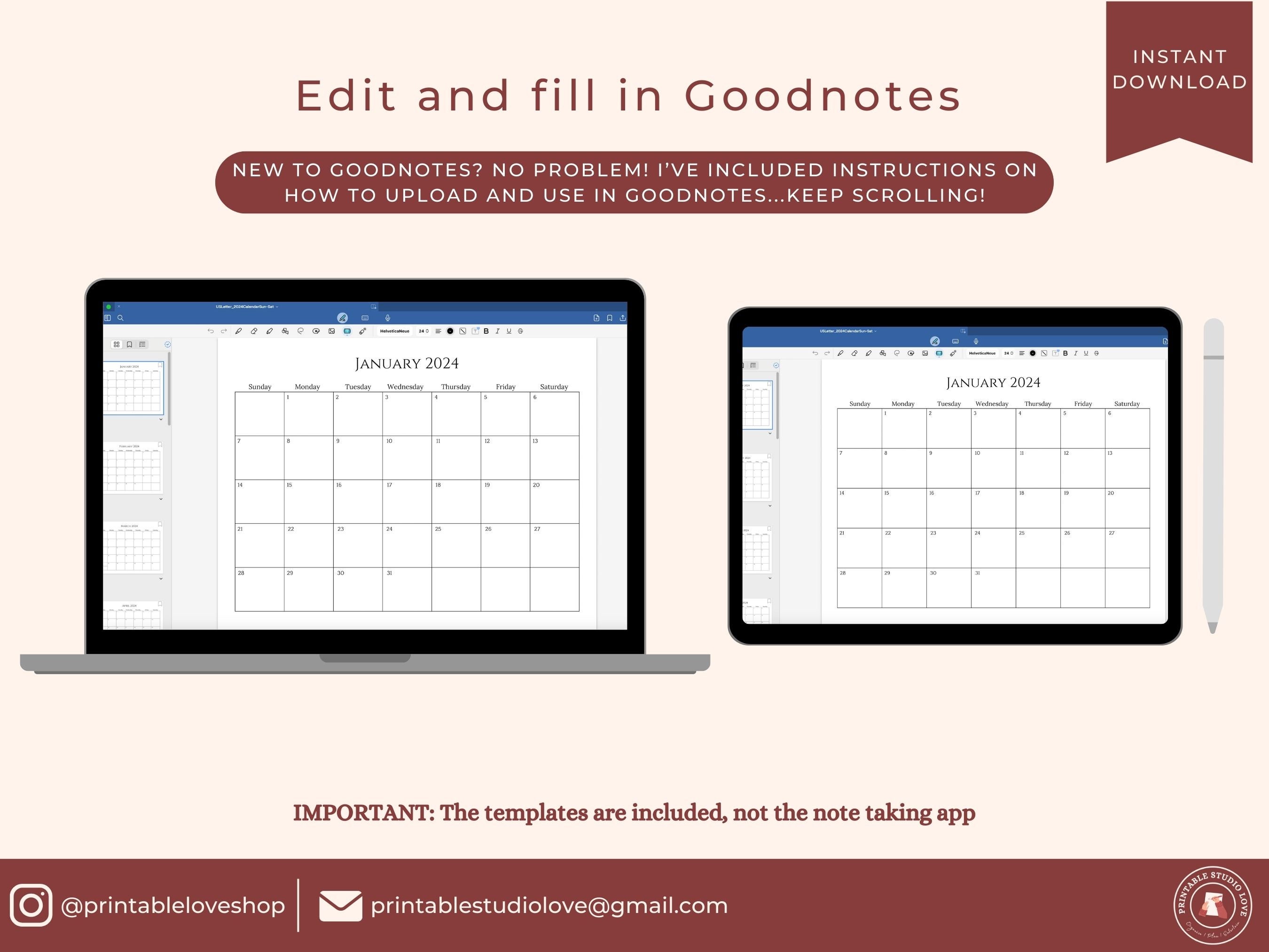 Editable 2024 Monthly Calendar, Classic Monthly Calendar, Print at Home ...