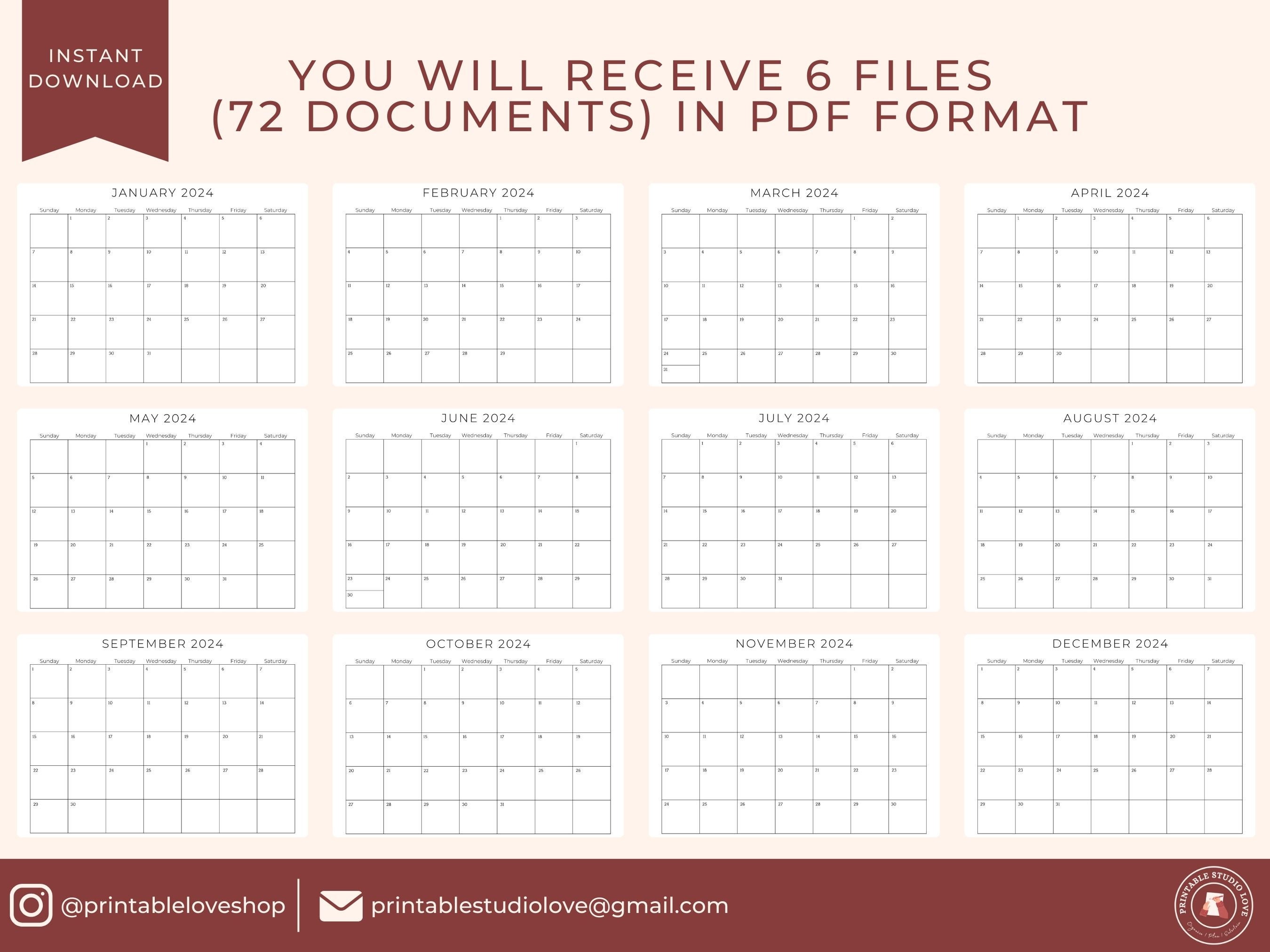 Editable 2024 Monthly Calendar, Modern Monthly Calendar, Print at Home ...
