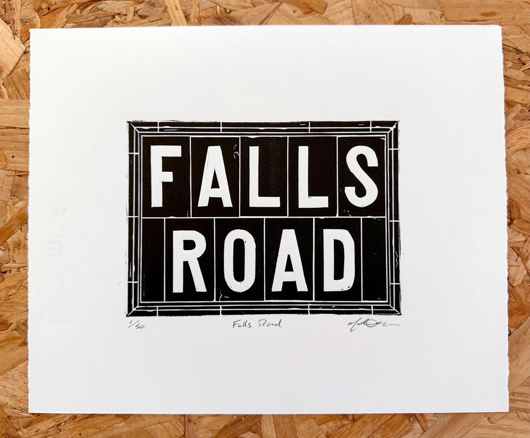 Belfast Street Sign Falls Road Linocut Print | Irish Lino Cut ...