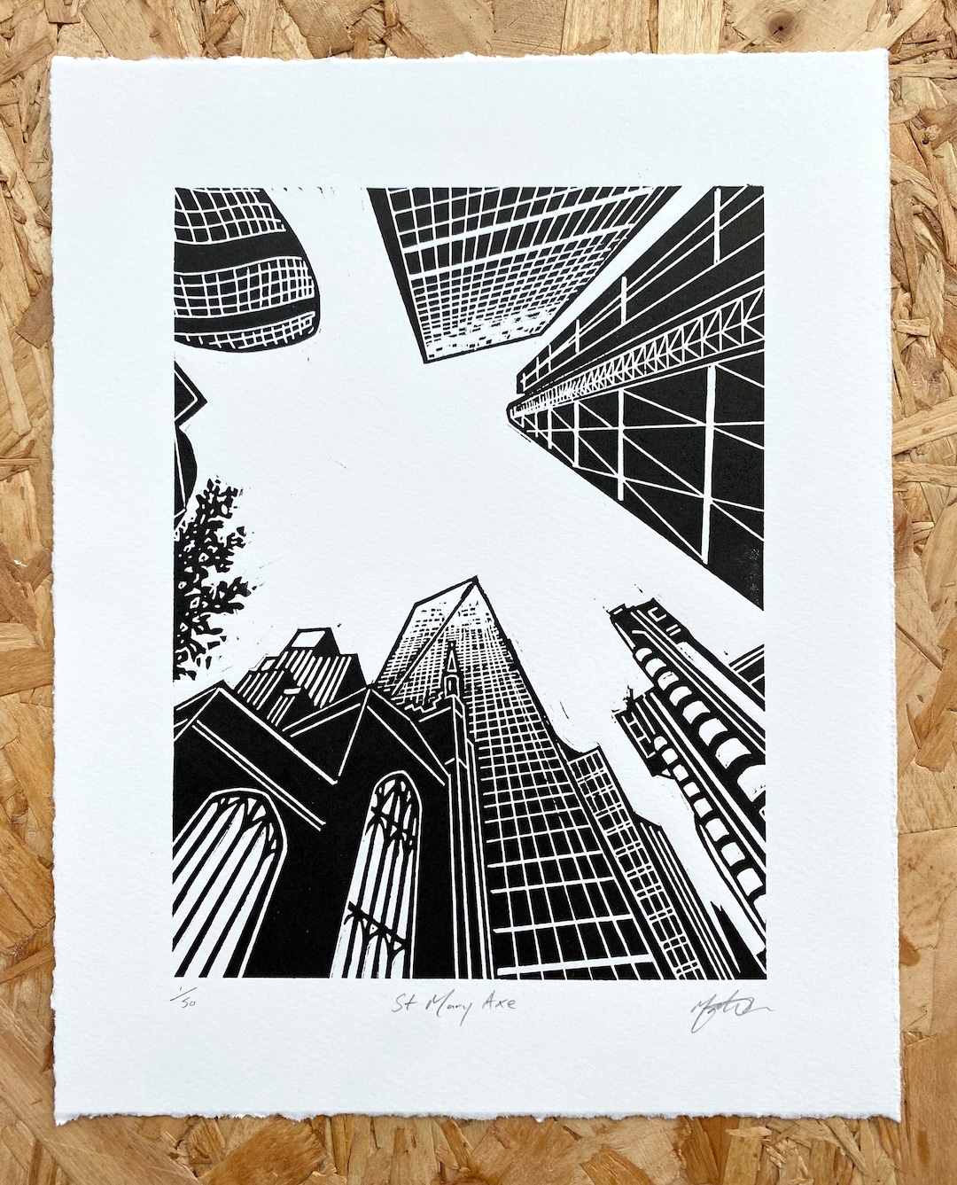 London Linocut Print | St Mary Axe City of London | Lino Relief Print ...