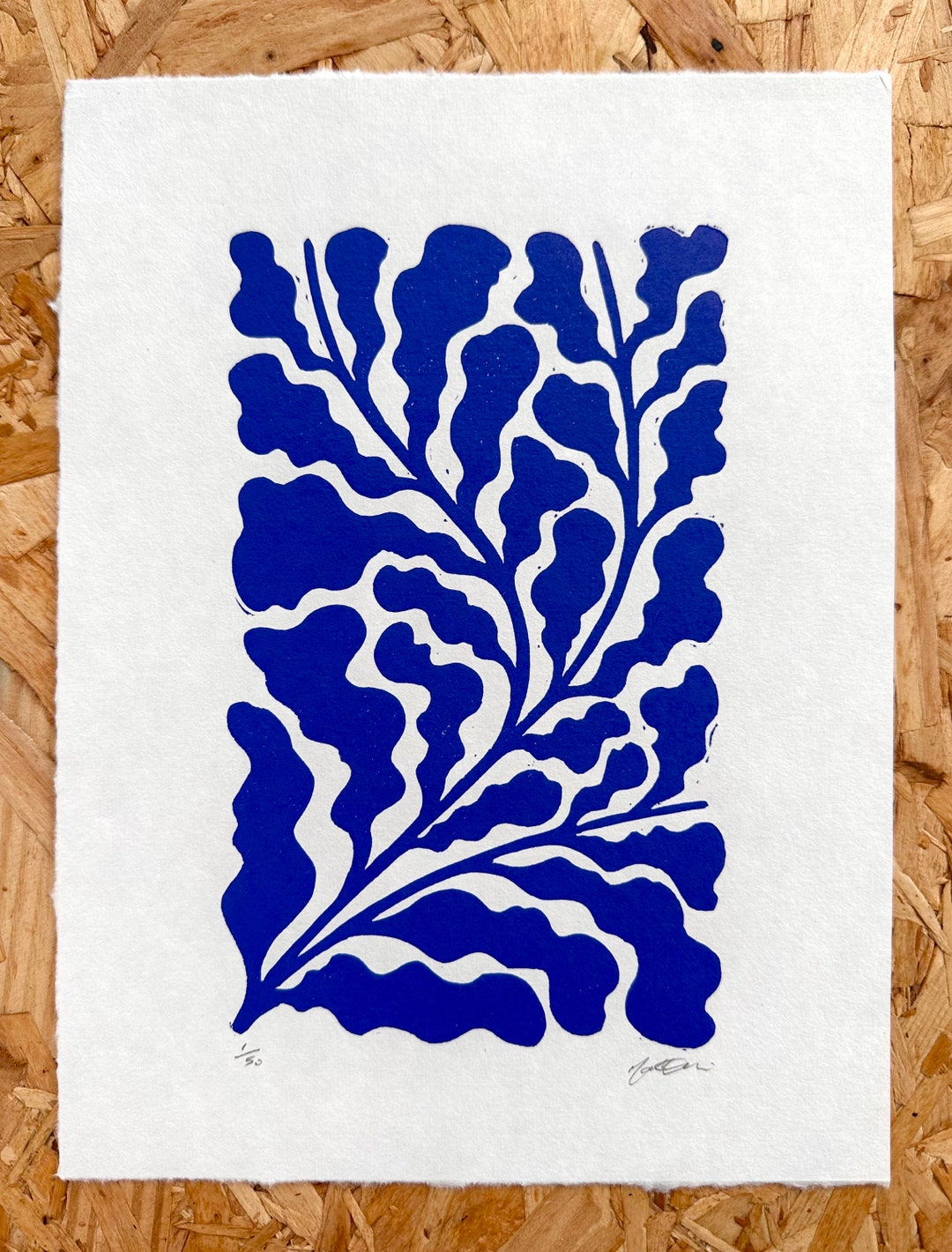 Minimalist Leaf Linocut Print Henri Matisse Blue Plant Nine Glens Art ...