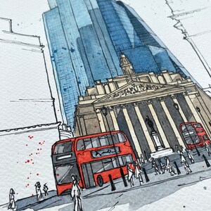 London Bank Junction Pen & Wash / City of London Watercolour Painting ...