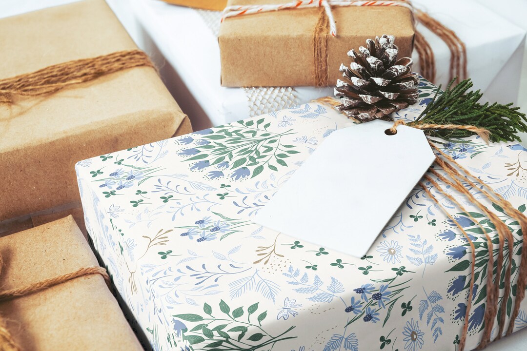 Sky Blue Cottagecore Wrapping Paper Christmas Gift Wrap Wrapping Paper ...