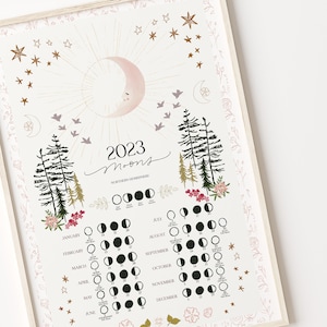 Instant Download 2023 Lunar Calendar, Printable Gift, Moon Calendar 2023, Home Decor, Printable ...