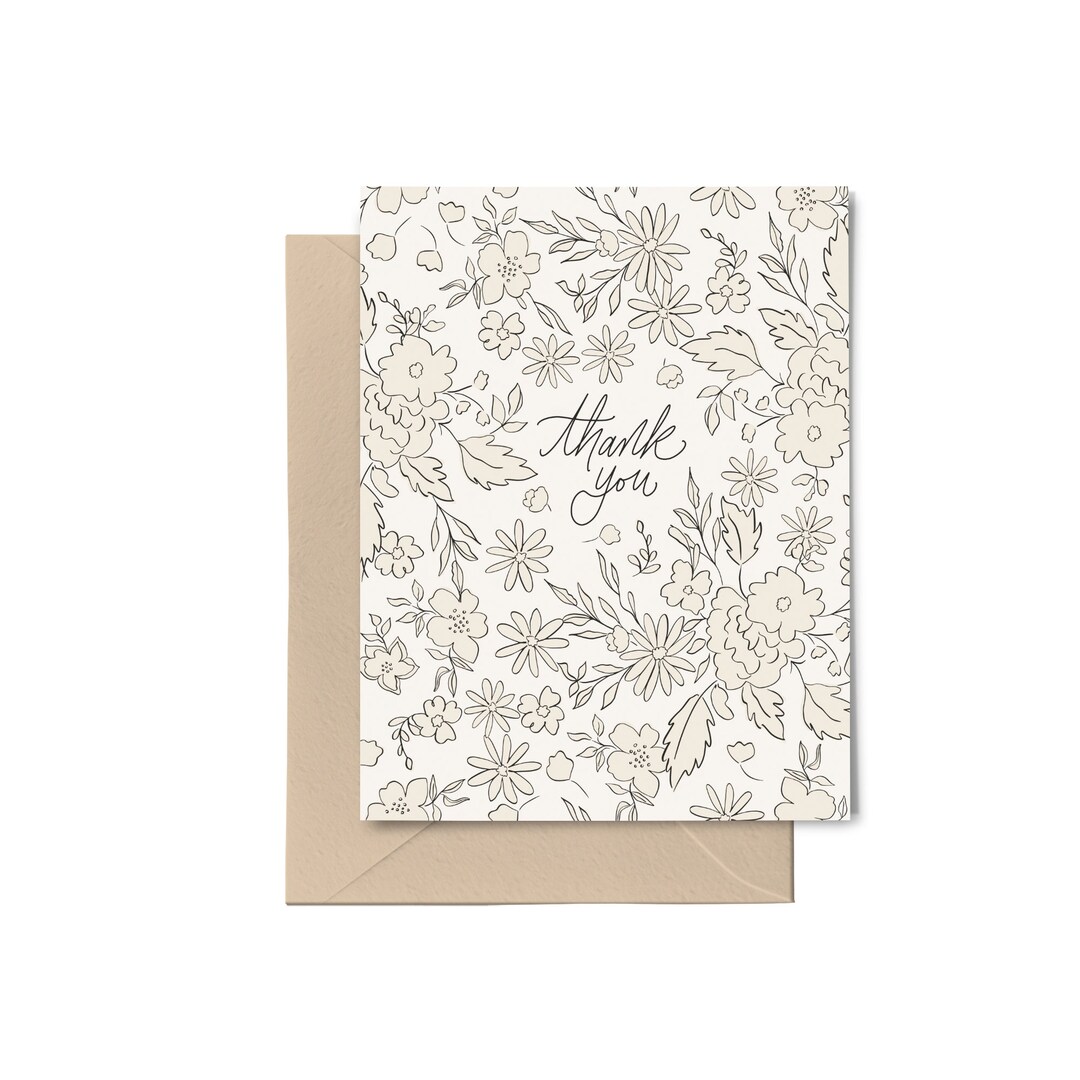 Thank You Card | Gratitude Greeting Card | Pretty Floral Card | Blank ...