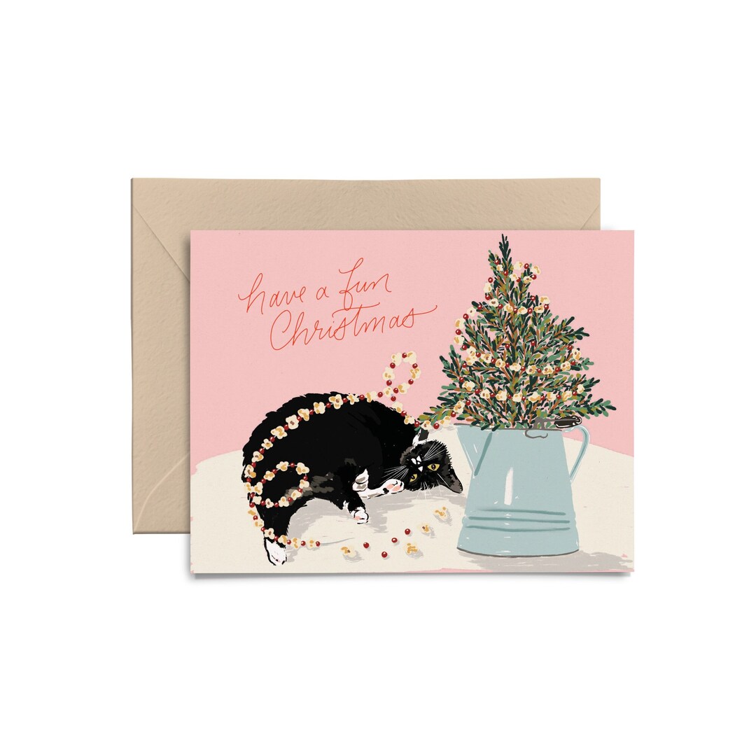 PLAYFUL CAT Christmas Card | Christmas Greeting Card | Blank Note Card ...