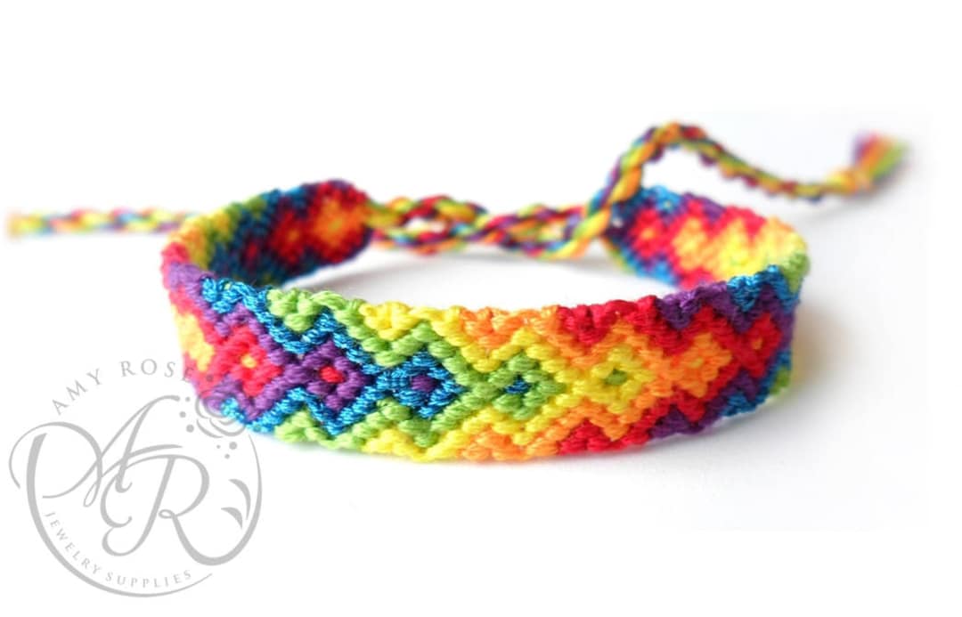 Rainbow Glittery Friendship Bracelet, Arrow Pattern - Tie Bracelet or ...
