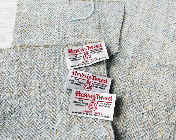 Harris Tweed Herringbone Pure Wool Fabric Scraps/remnants and 3 Labels ...