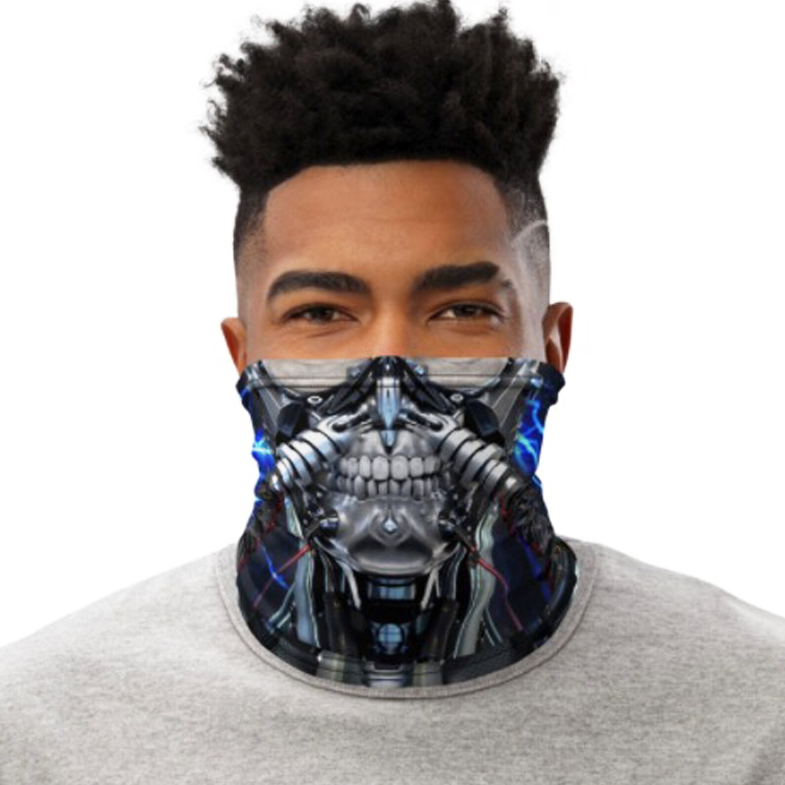 Cyborg Neck Gaiter, Robot Android Realistic Design Face Mask, Reusable ...