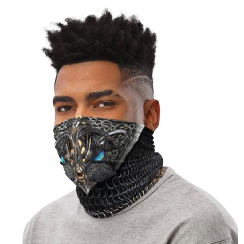 Viking Warrior Face Mask, Chainmail Armor Neck Gaiter, Washable and ...