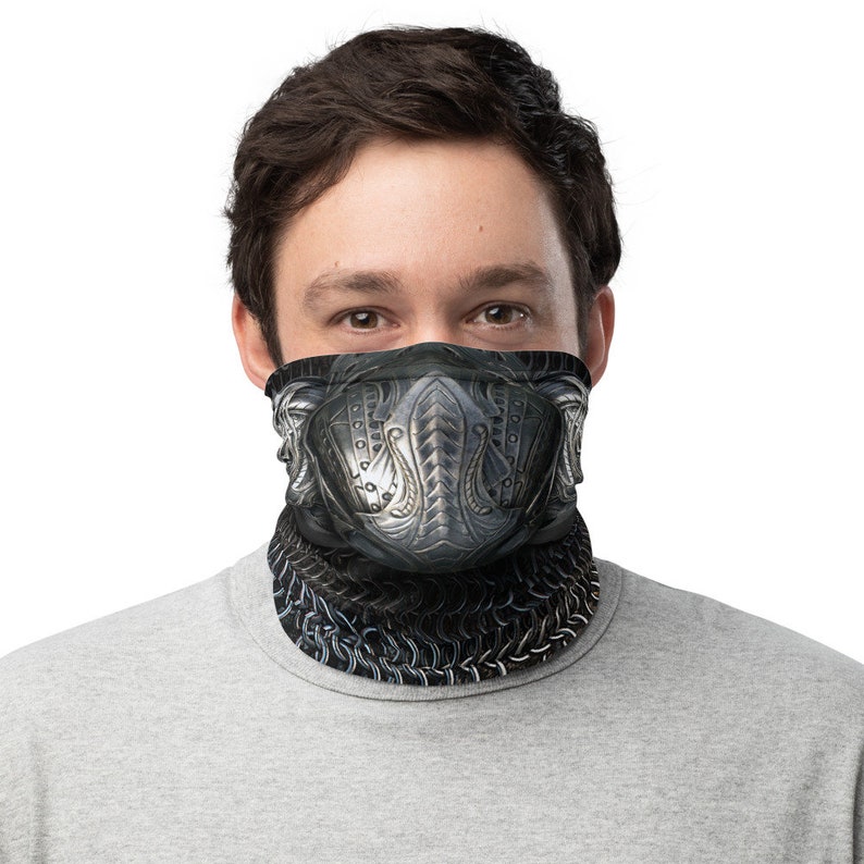 Shadow Knight Armor Face Mask & Chainmail Realistic Design Neck Gaiter ...