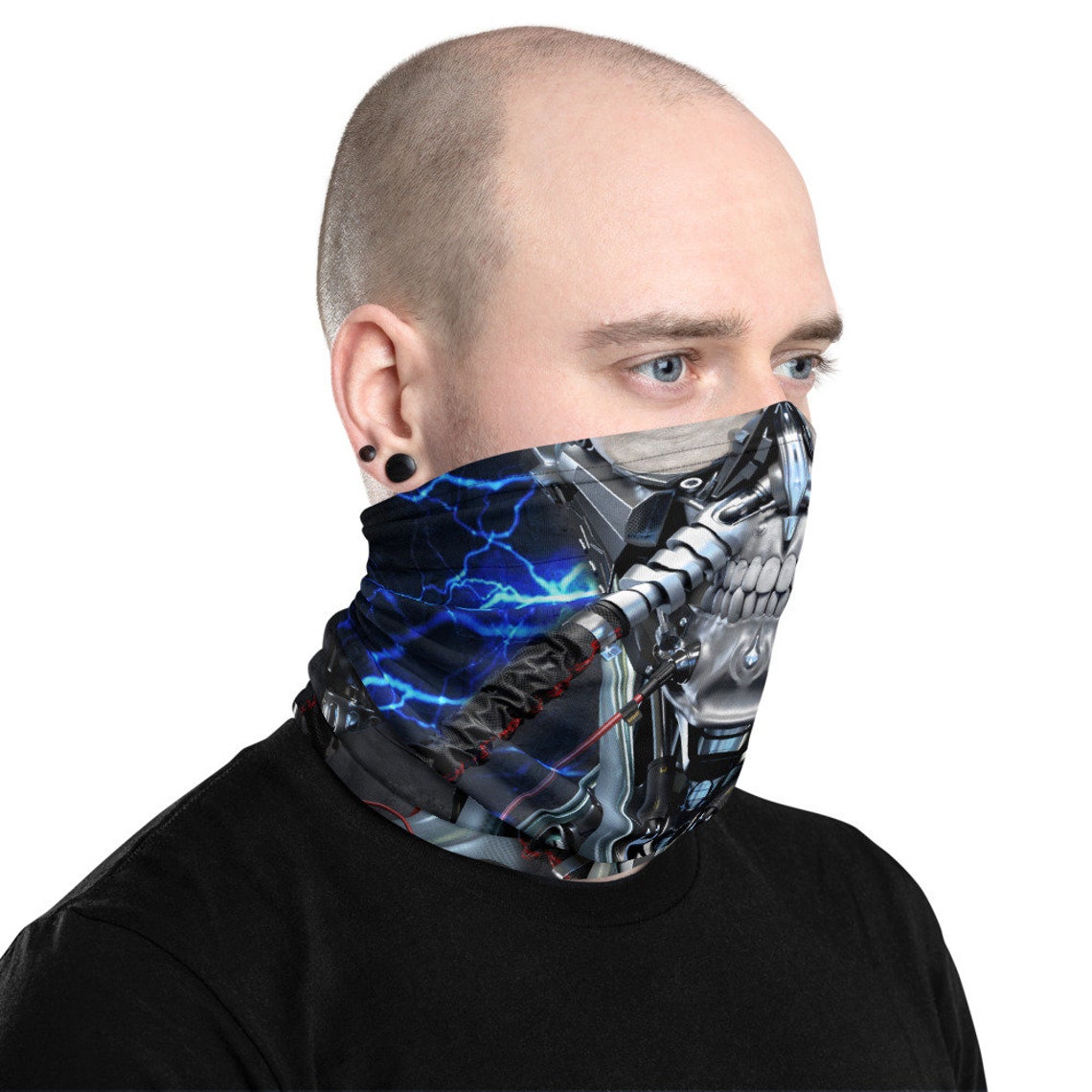 Cyborg Neck Gaiter, Robot Android Realistic Design Face Mask, Reusable ...