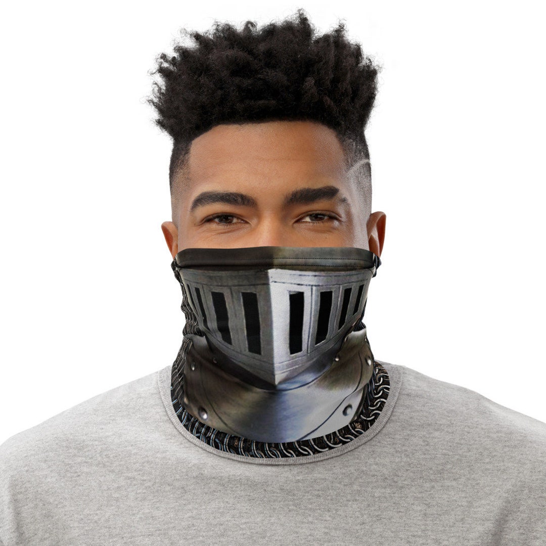 Black Knight Armor Face Mask & Chainmail Realistic Design Neck Gaiter ...