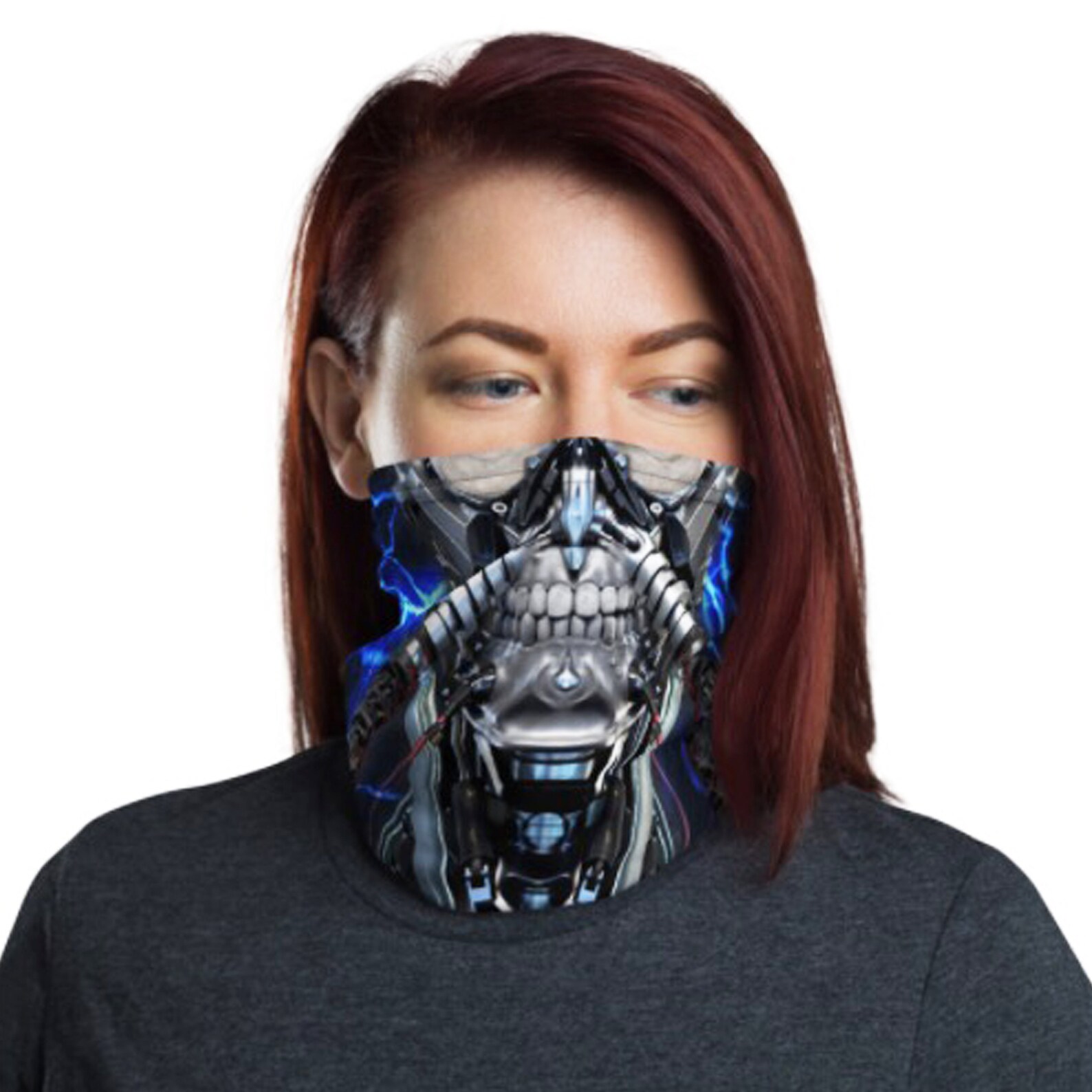 Cyborg Neck Gaiter, Robot Android Realistic Design Face Mask, Reusable ...