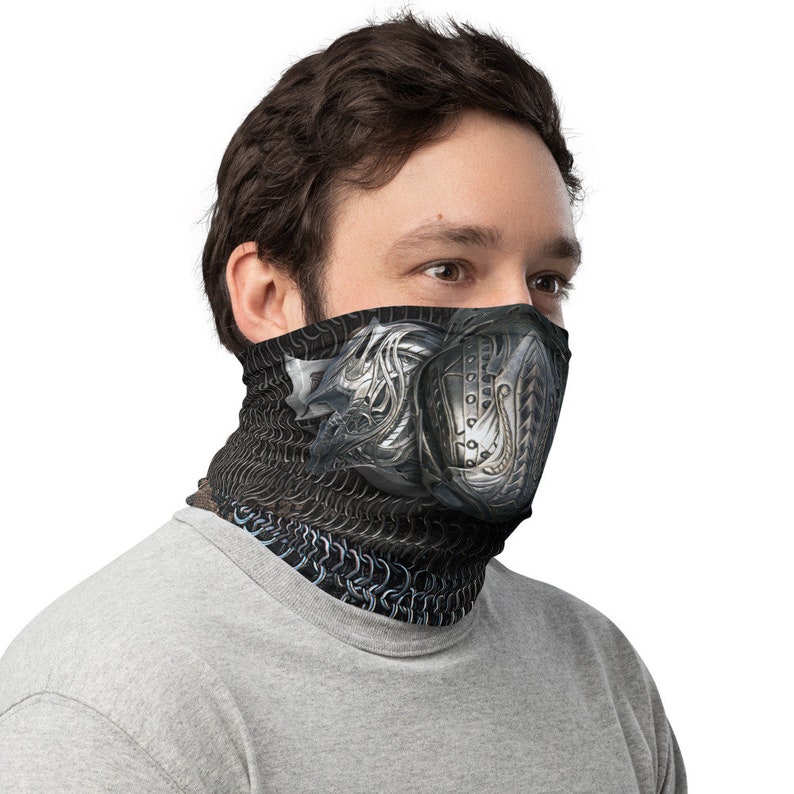 Shadow Knight Armor Face Mask & Chainmail Realistic Design Neck Gaiter ...