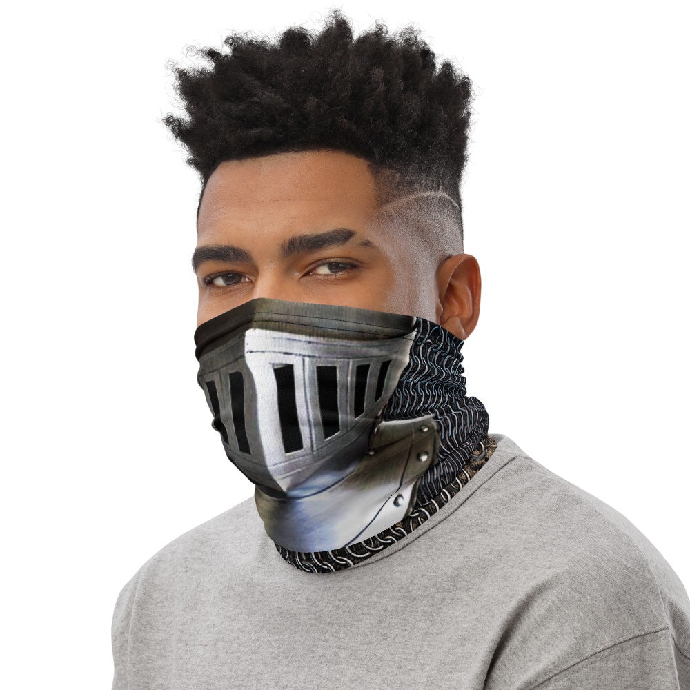Black Knight Armor Face Mask & Chainmail Realistic Design Neck Gaiter ...
