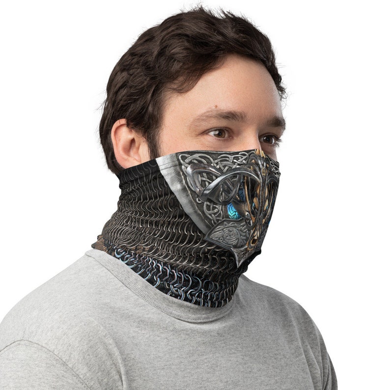 Viking Warrior Face Mask, Chainmail Armor Neck Gaiter, Washable and ...