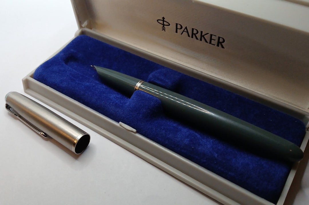 Vintage PARKER 57 FOUNTAIN Pen in Box 14kt Gold Nib 1948 Navy Grey - Etsy