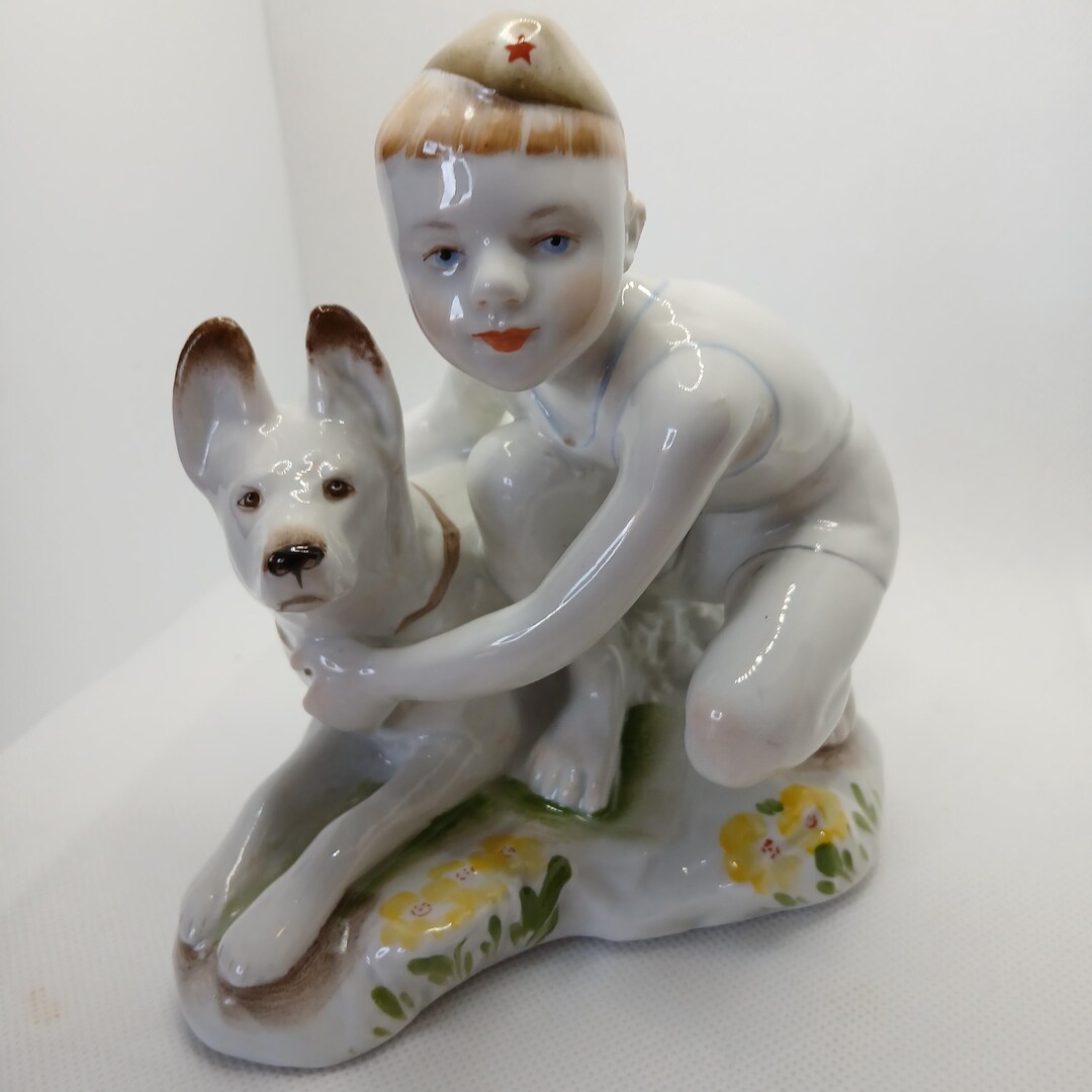 USSR Porcelain 1940's Soviet Cadet Boy & Dog Lomonosov Factory ...