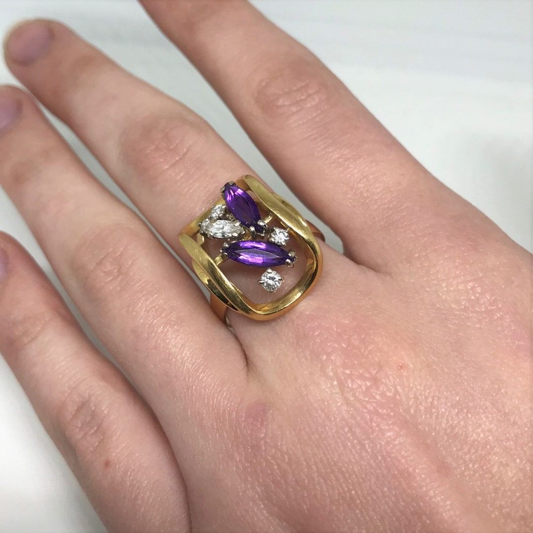 Fancy 18ct Yellow Solid Gold Dress Ring Set With 5 Diamonds - Etsy ...