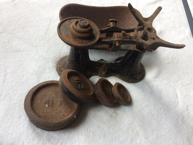 Antique Cast Iron OK Balance Scales - 'domestic Use Only' With Imperial ...