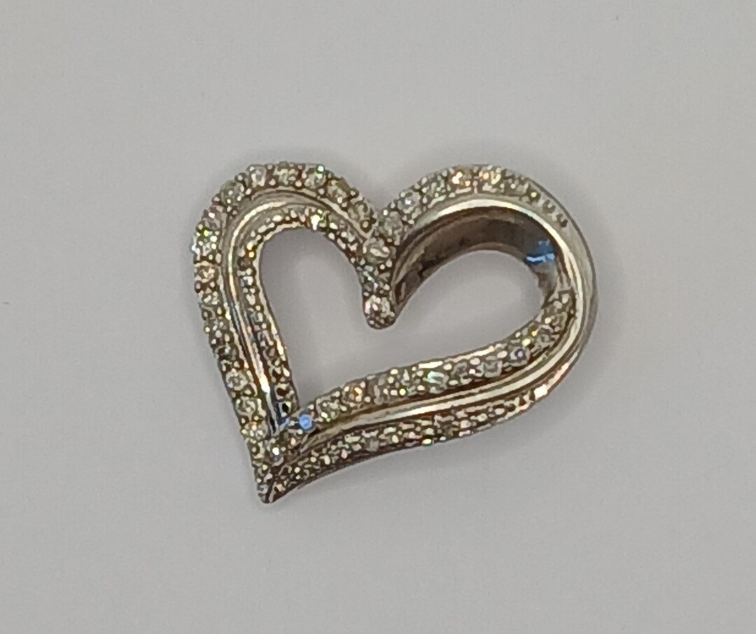 Vintage Sterling Silver & Diamonds HEART Pendant - Etsy