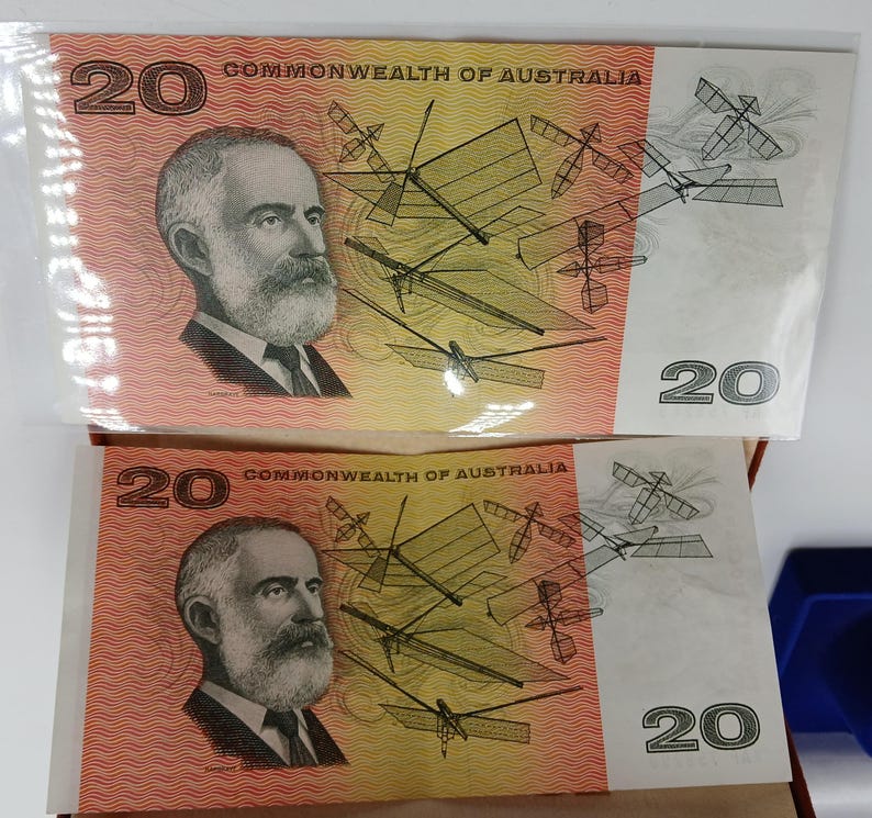COMMONWEALTH of AUSTRALIA Twenty Dollar 1966 Paper Issue 2 X Sequential ...