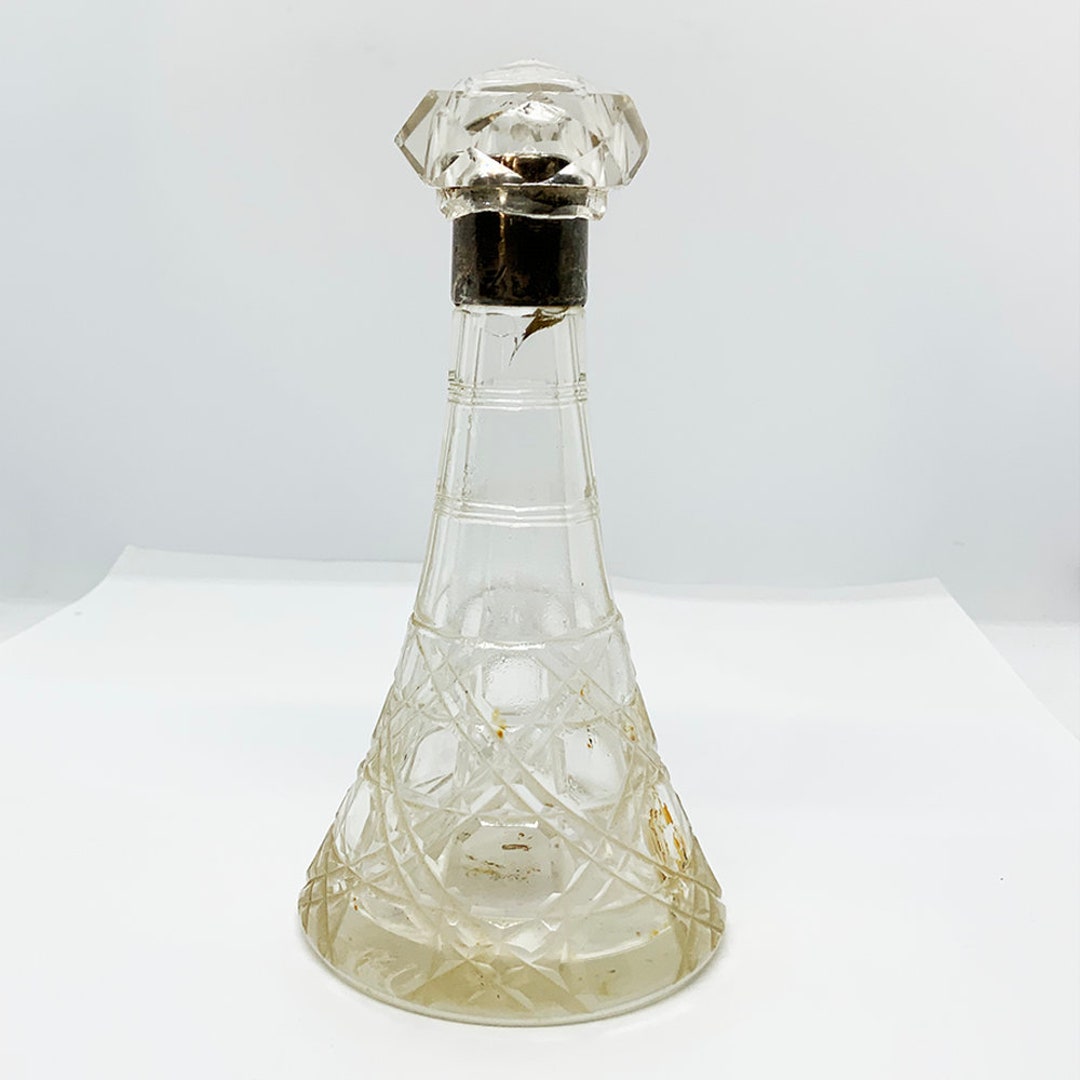 Antique Cut Glass PERFUME BOTTLE Sterling Silver Rim Hallmark London ...