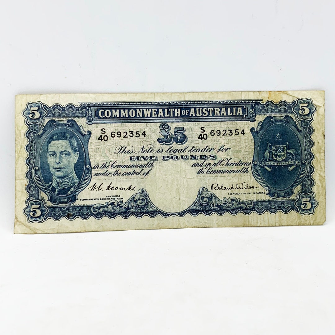RARE Australian 5 Pound Note 1952 Issue F/VF - Etsy