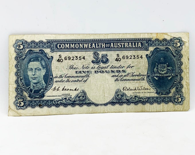 RARE Australian 5 Pound Note - 1952 Issue F/VF - Etsy