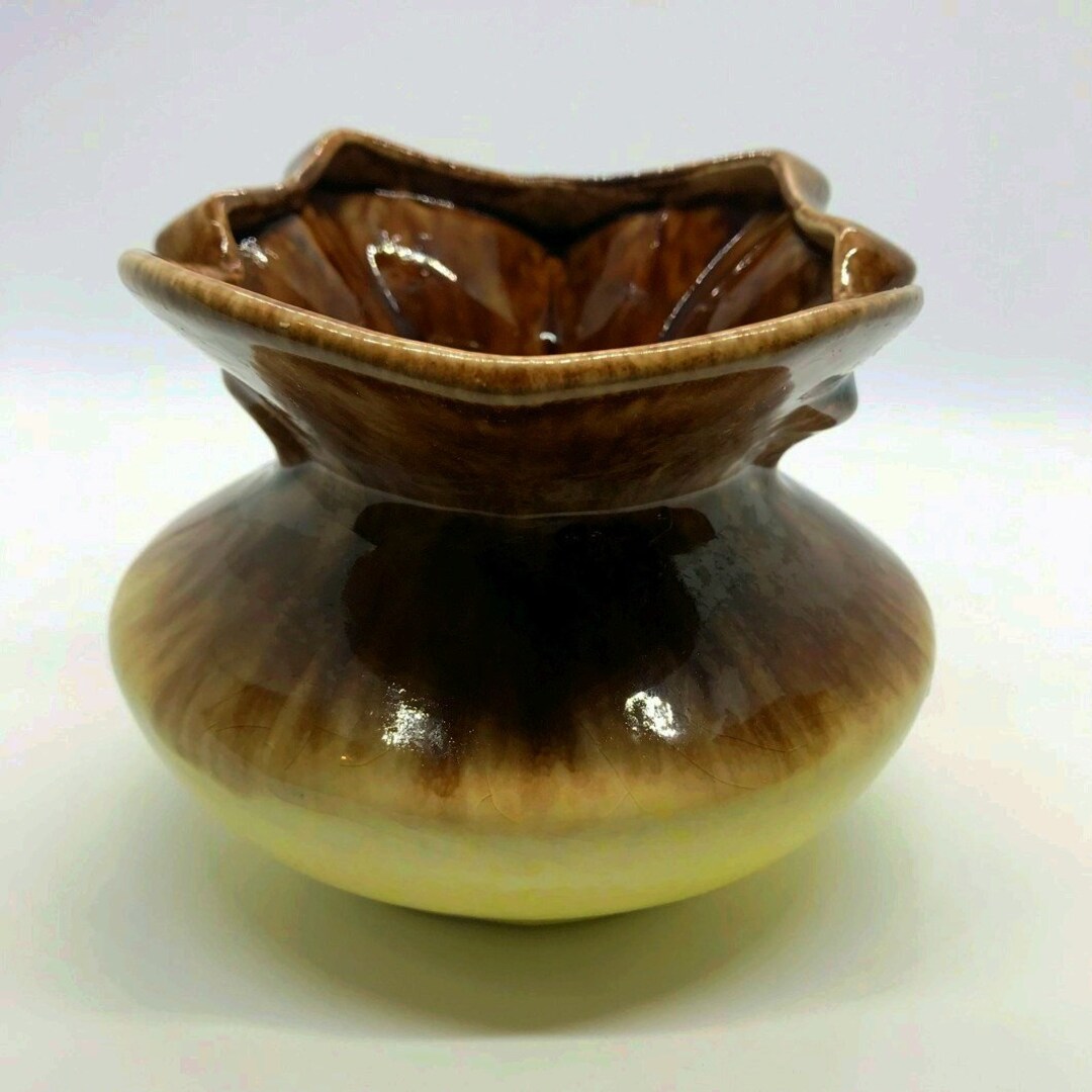 Australian Vintage Pates Pottery VASE Drip Glaze Brown & Yellow 1950's ...