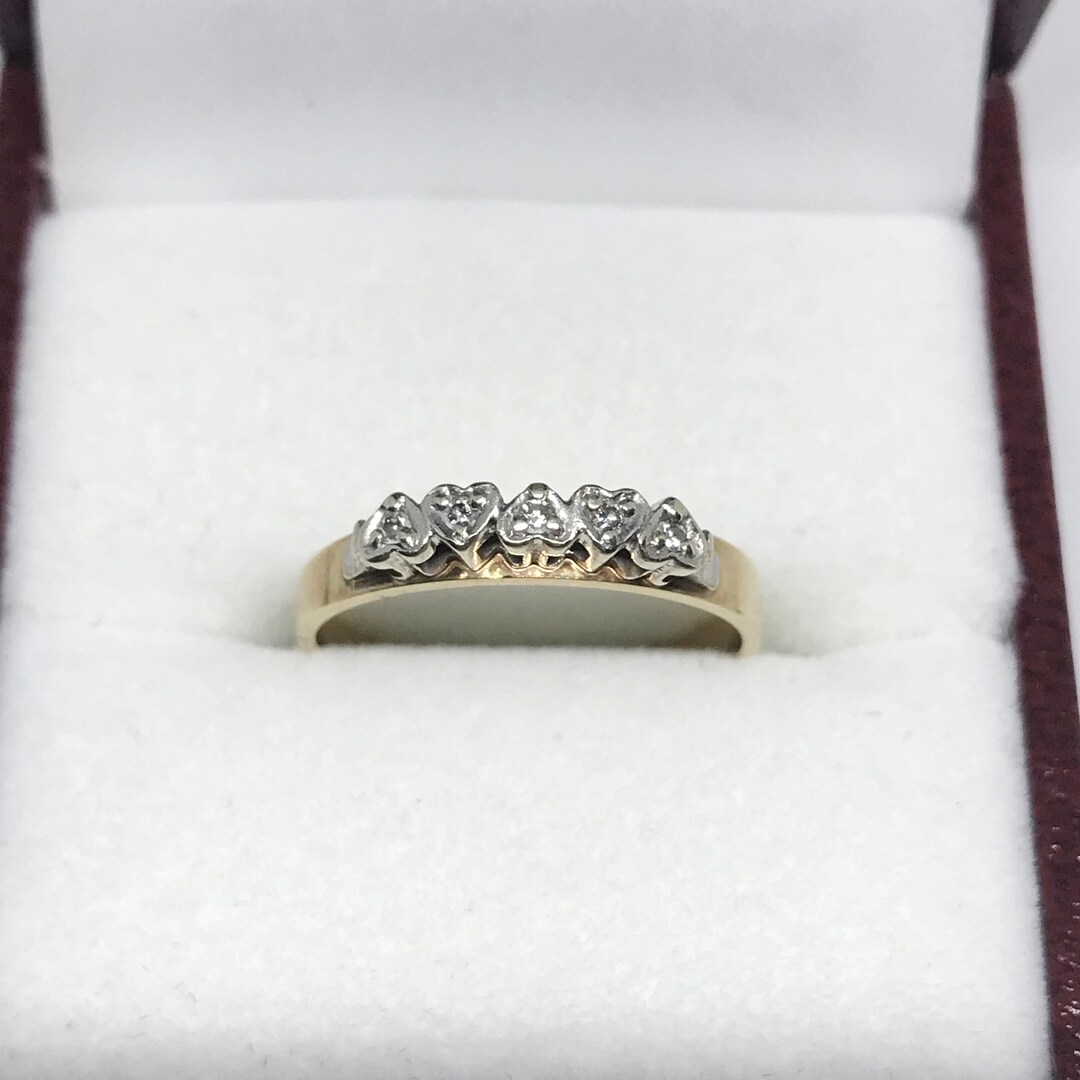 9ct Solid Gold Dress Ring Set With 5 Diamonds - Etsy